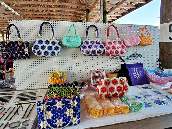 Handcrafted bags showcase the artistry that machine production simply cannot replicate, each pattern telling its own story.