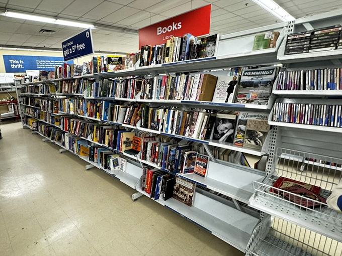 The book section: where literary classics mingle with forgotten bestsellers, each spine telling two stories&mdash;its own and its previous owner's.