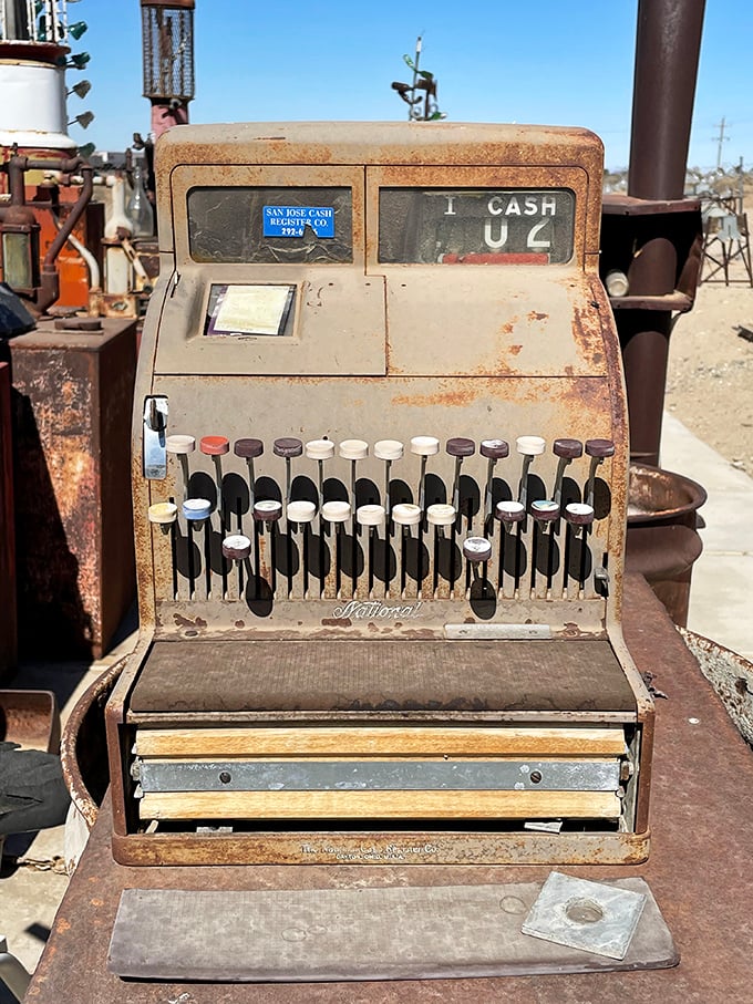The San Jose Cash Register Co. probably never imagined their creation would one day become art in a desert bottle forest.