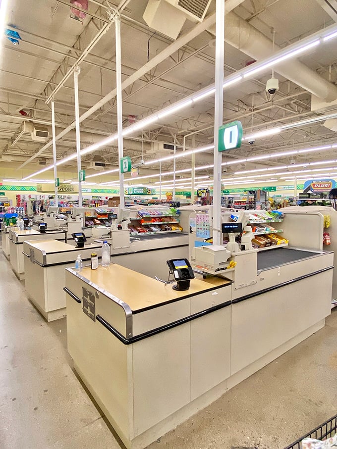 The checkout area gleams with efficiency &ndash; the final gateway between you and your bounty of budget-friendly finds.