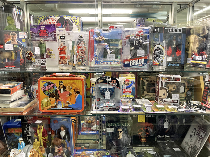 Pop culture immortalized in plastic! From Tom Brady to Dracula, these figurines are the action heroes of nostalgia, preserved behind protective plastic.