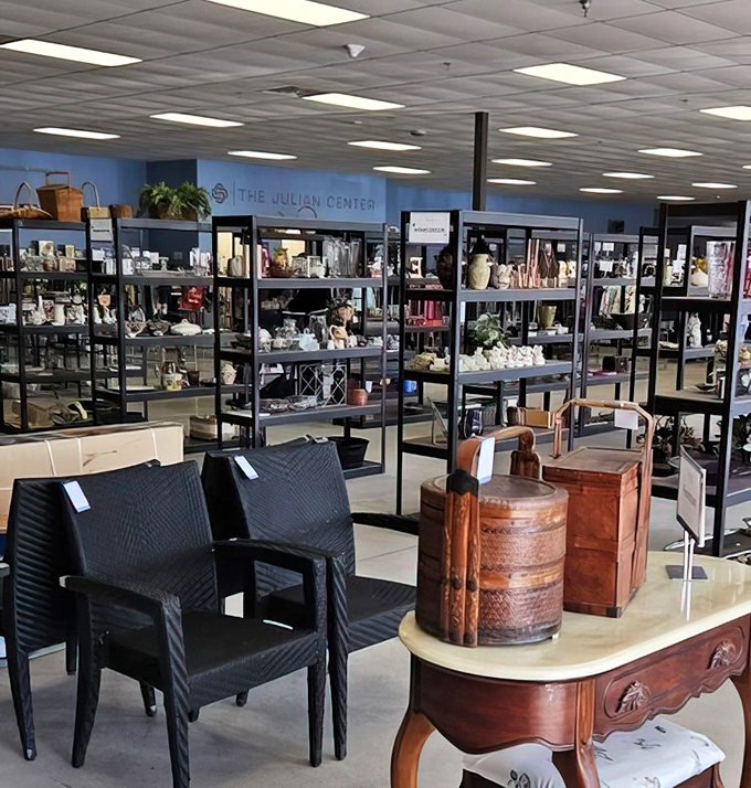 The Julian Center section showcases elegant home goods that whisper stories of dinner parties and family gatherings from decades past.