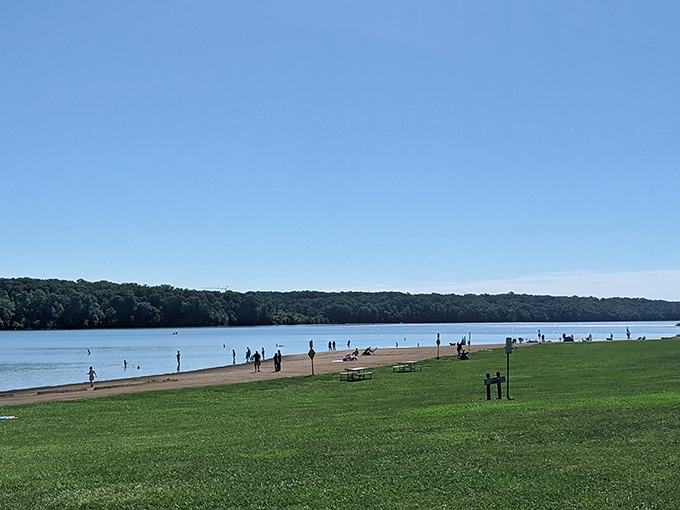 Beach day, Ohio style! The sandy shores of Acton Lake prove you don't need an ocean to create perfect summer memories.