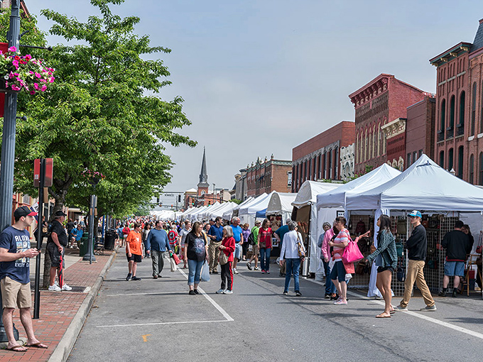 Farmers market day transforms downtown into a vibrant community living room where neighbors catch up while pretending they're just there for the produce.