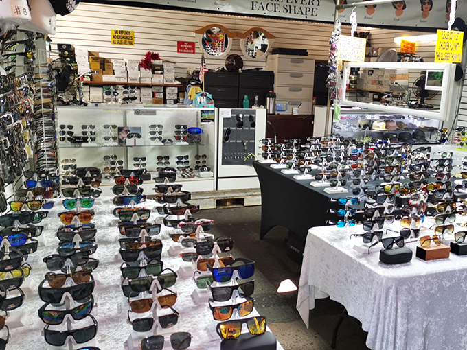 Sunglasses galore create a dazzling display that would make even Hollywood stars slightly jealous. 