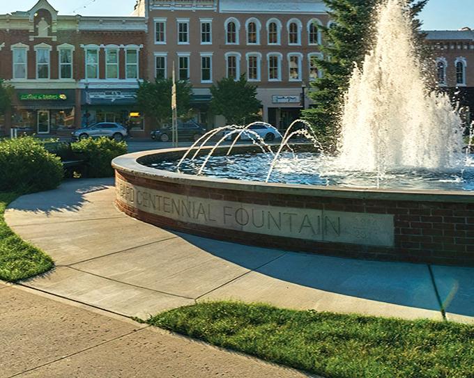 Bryan's Centennial Fountain creates a peaceful oasis in the town square, where locals gather and the sound of water drowns out everyday worries.