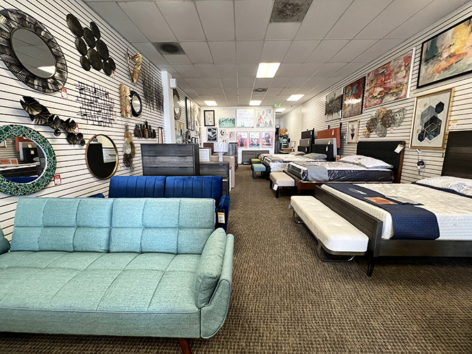 Mid-century dreams come true in the furniture section, where that perfect tufted sofa costs less than your last fancy dinner.