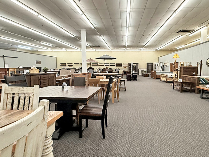 Handcrafted furniture displays showcase the same attention to detail that makes their donuts absolutely irresistible.