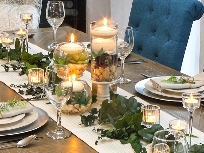 Who needs a $200 centerpiece when Dollar Tree glassware can transform your table into a magazine-worthy spread for pocket change?