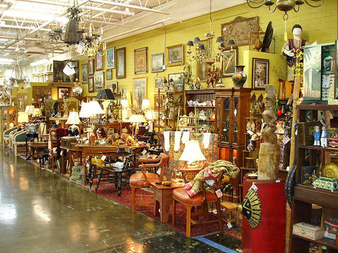 Treasure islands of antiques create a golden-hued labyrinth where time stands still and wallets open willingly.