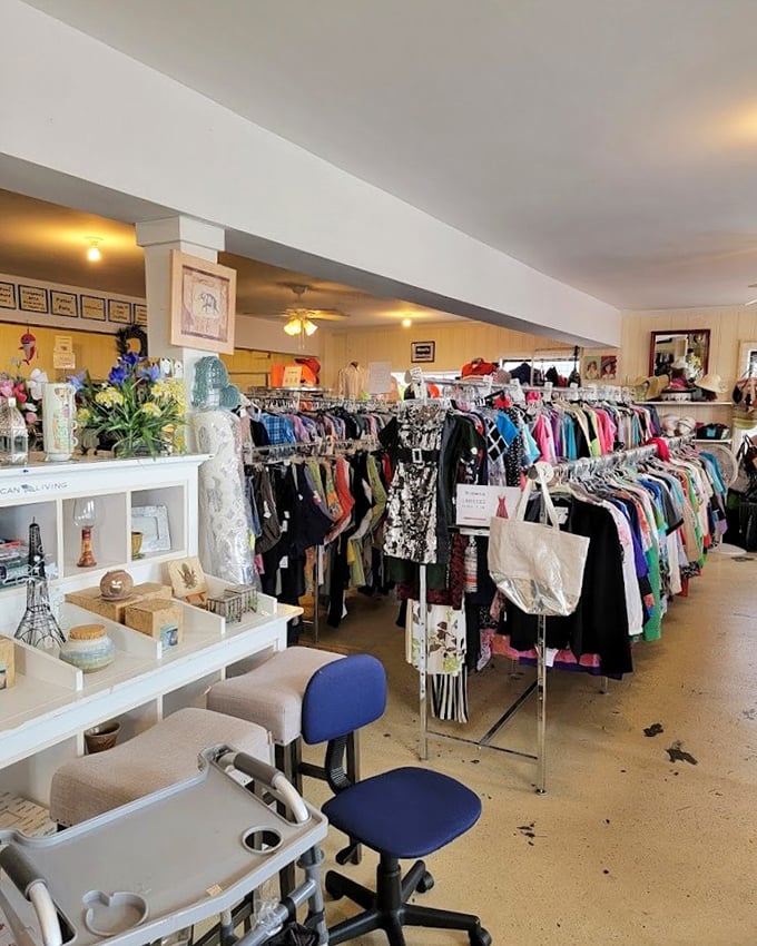 Racks on racks on racks! The clothing section stretches into the horizon like a textile savannah, each item with its own story waiting to be discovered. 