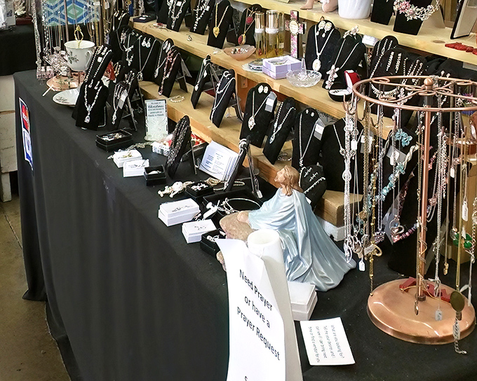 A jewelry display that would make Elizabeth Taylor pause mid-shopping spree. Each necklace has outlived several fashion trends and is ready for its comeback tour.