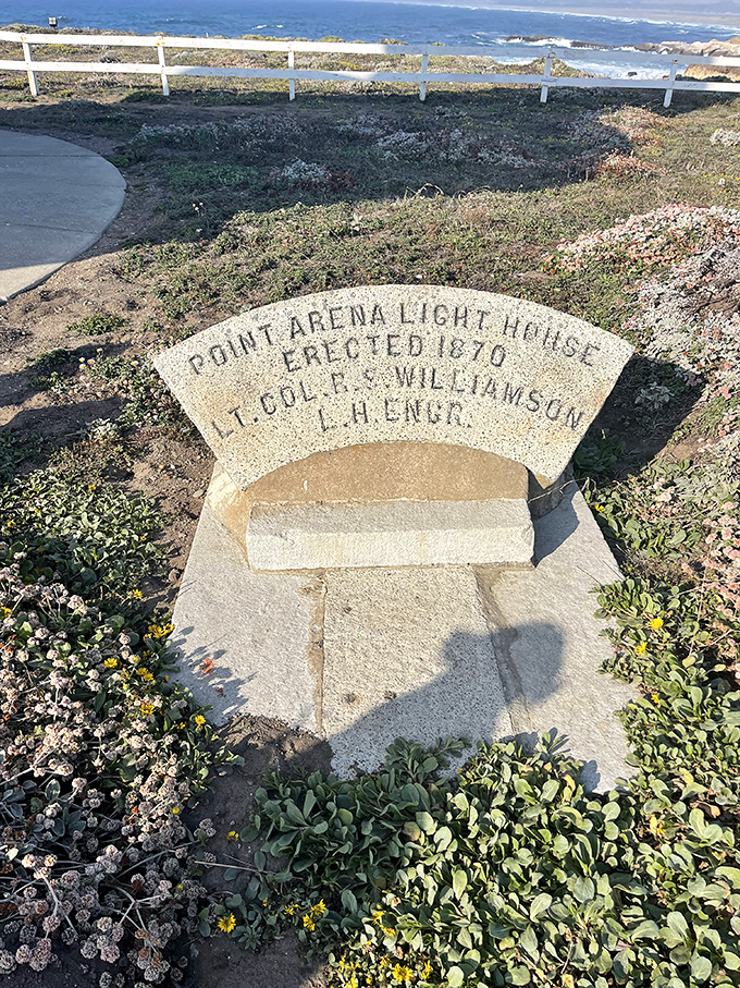 History set in stone: This memorial marker reminds us that lighthouses aren't just pretty landmarks&mdash;they're working monuments to maritime safety.