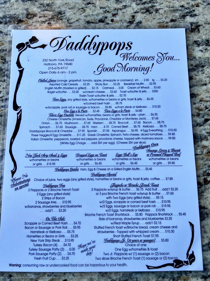 This menu isn't just a list of food&mdash;it's a roadmap to happiness. The "Good Morning!" greeting is just the beginning of your journey.