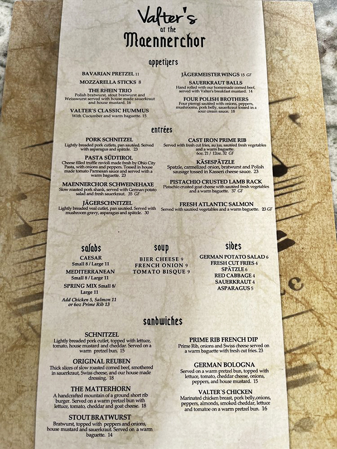 This menu reads like a love letter to German cuisine, from sauerkraut balls to schnitzel. Decision paralysis has never been so delicious.