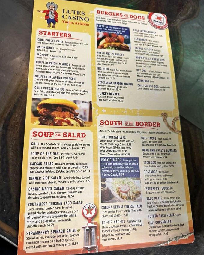 The menu at Lutes reads like a love letter to comfort food, with the legendary potato tacos stealing the spotlight.