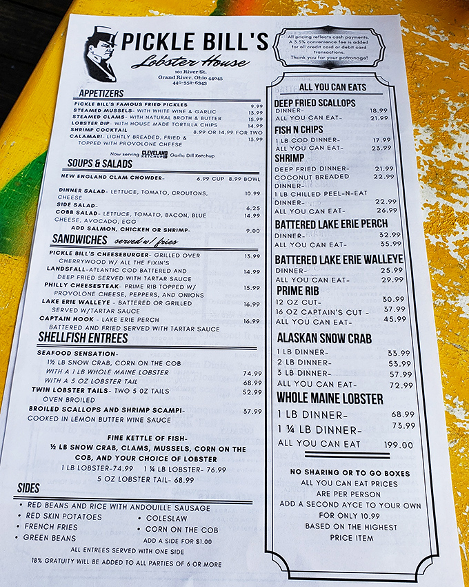 This menu isn't just a list of options—it's a treasure map to seafood nirvana. The "All You Can Eat" section is both a challenge and a promise.