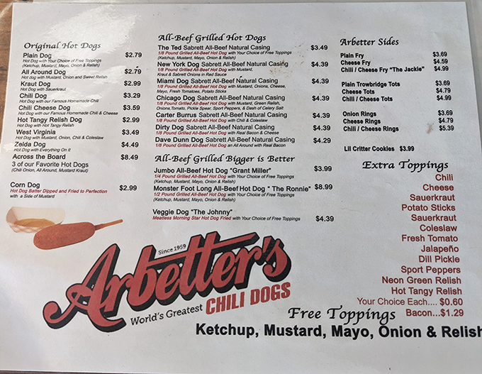 This menu isn't just a list of options &ndash; it's a roadmap to hot dog nirvana with choices that'll make decision-making deliciously difficult.