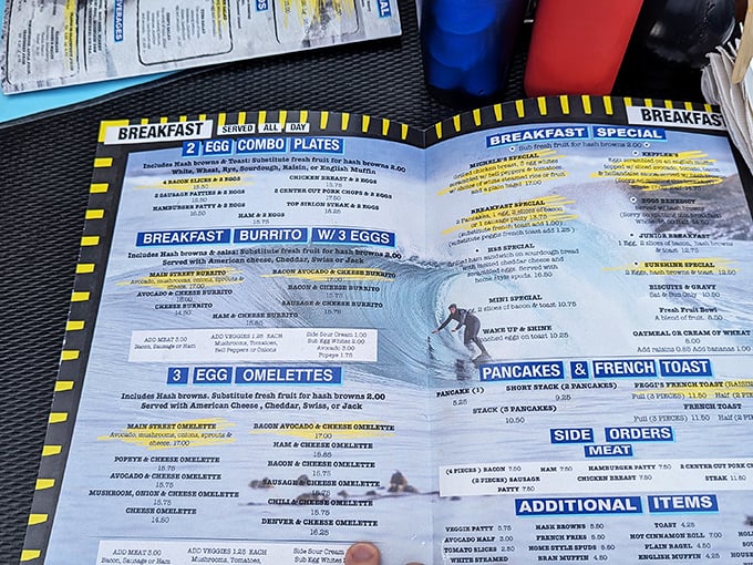 This menu isn't just a list of food&mdash;it's a roadmap to happiness. Choosing between the legendary French toast and those breakfast burritos might be the day's hardest decision.