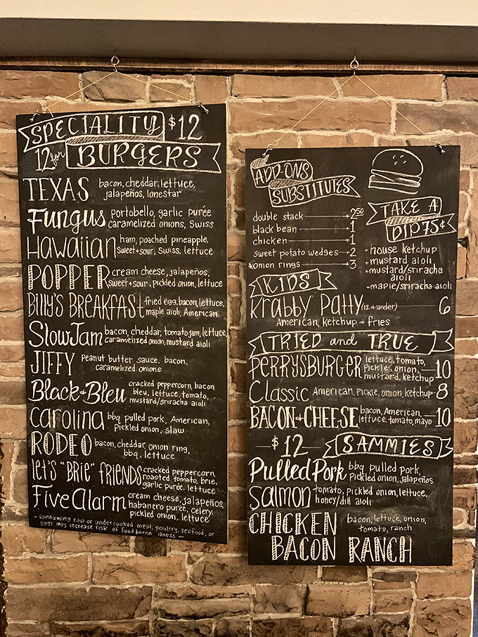 The chalkboard menu reads like a burger lover's fantasy novel &ndash; each creation more intriguing than the last. The "Jiffy" with peanut butter sauce? Genius madness.
