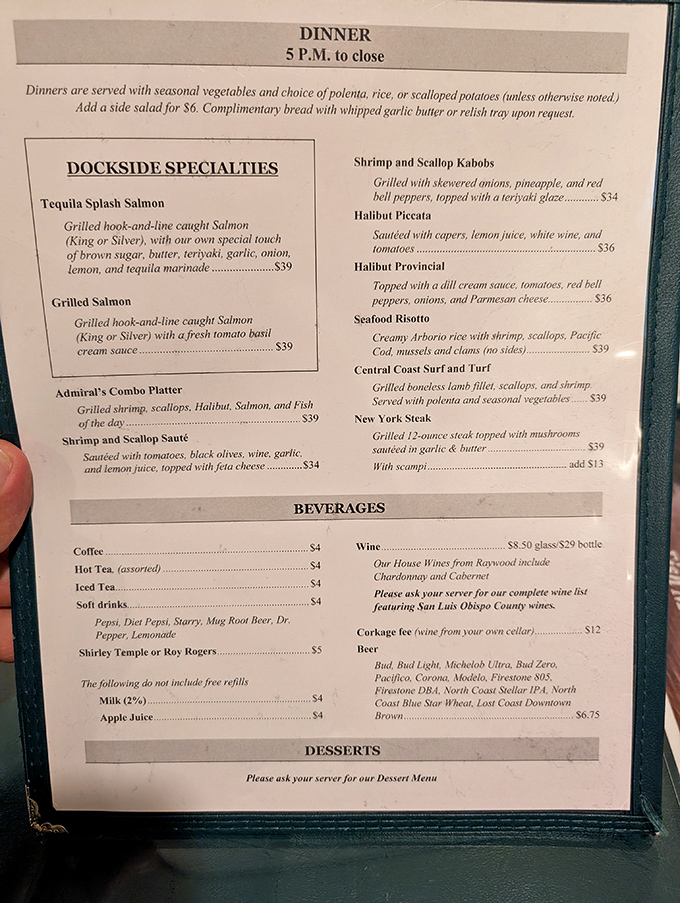 The menu that launched a thousand cravings. Each description reads like poetry to seafood lovers&mdash;Tequila Splash Salmon, anyone?