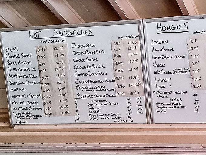 The handwritten menu board speaks volumes: no pretense, just decades of sandwich perfection waiting to be ordered.