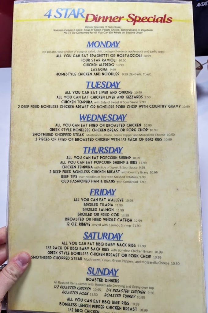 The daily specials board reads like a comfort food calendar, with each day promising its own delicious reason to break your diet.