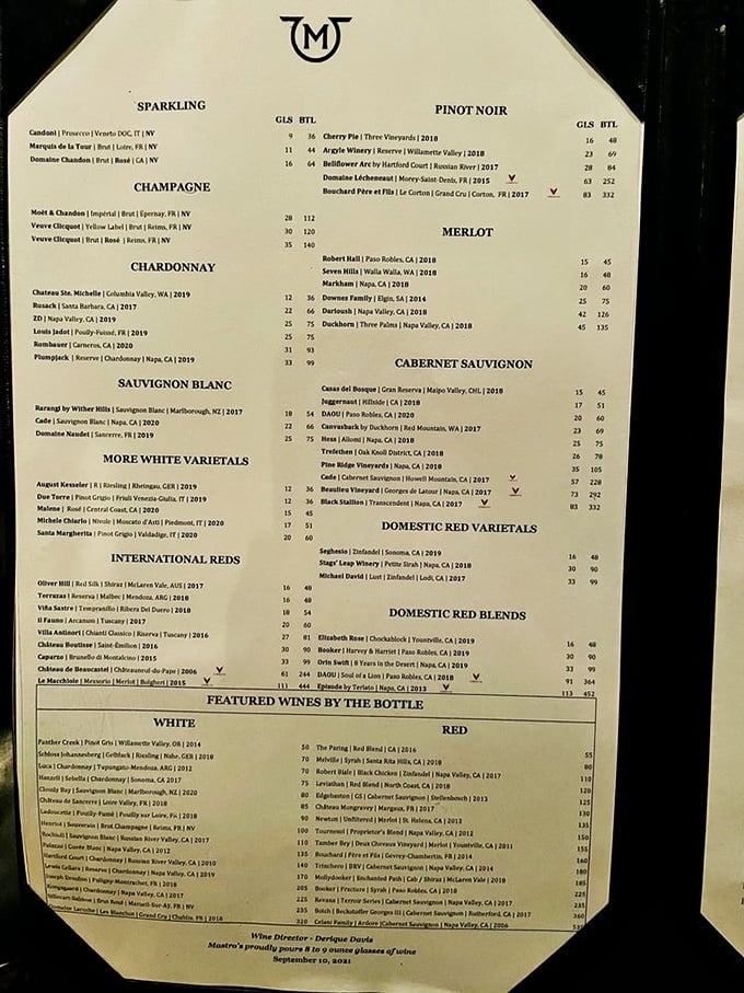 A wine list so extensive it requires its own zip code. Choosing becomes a delightful dilemma that even seasoned oenophiles would happily embrace.