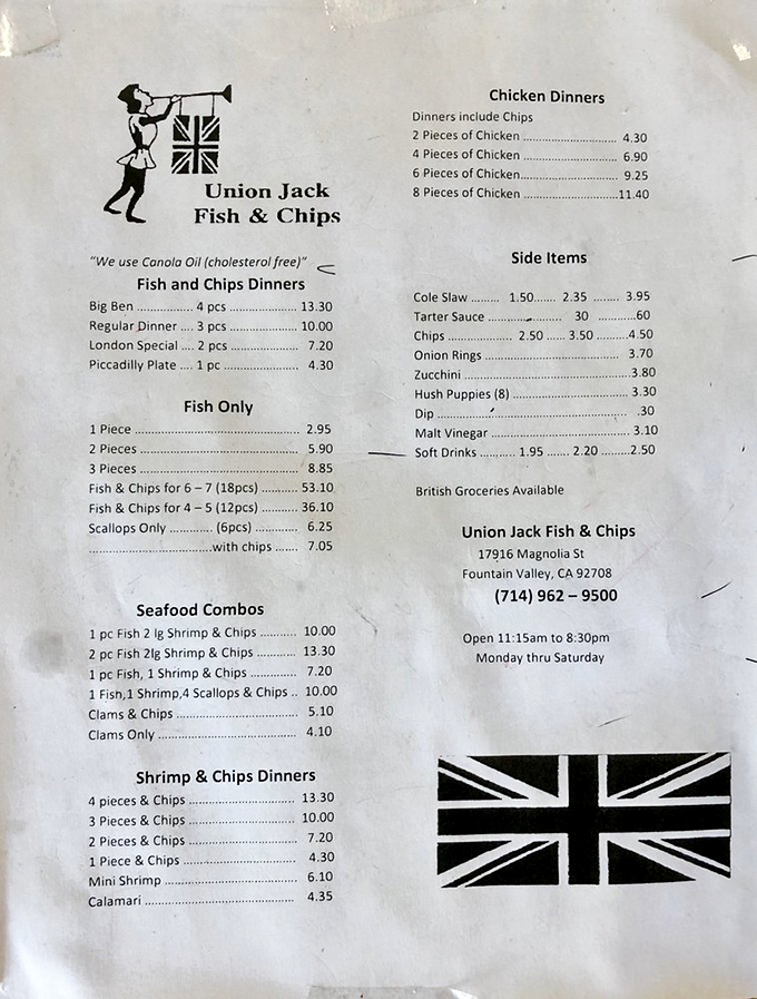 This menu isn't just a list&mdash;it's a passport to British comfort food. The Big Ben dinner isn't just named after a clock; it's sized accordingly!