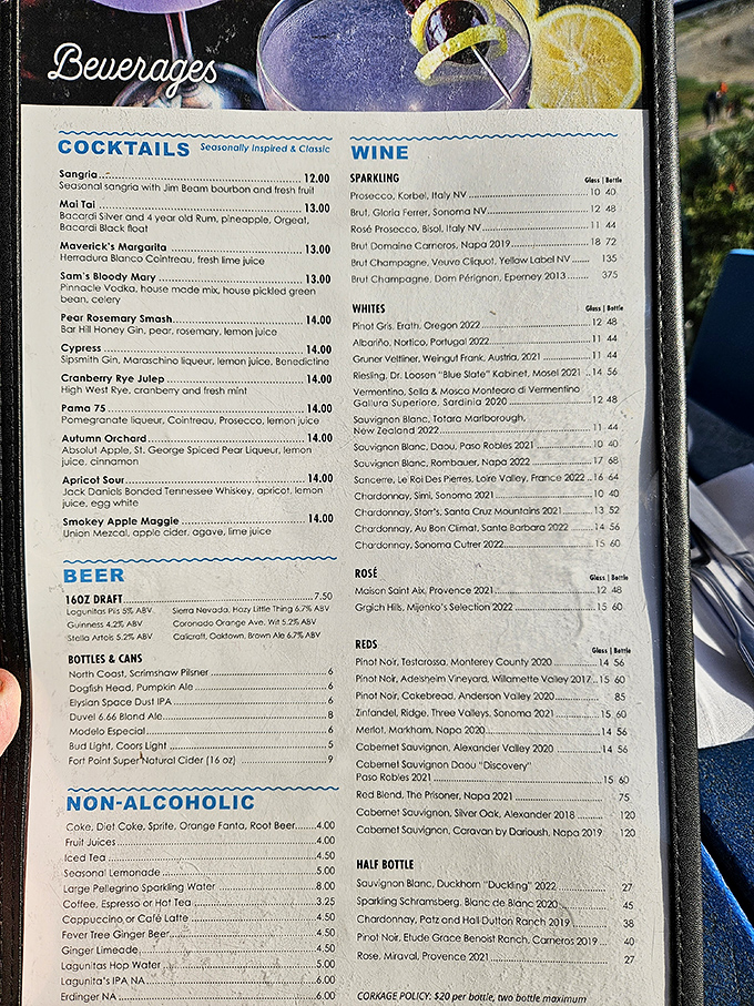 The beverage menu reads like a coastal California dream&mdash;craft cocktails and local wines perfect for toasting the sunset.