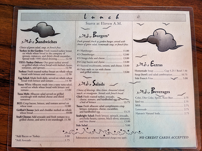 A menu that reads like comfort food poetry. No QR codes or fancy fonts&mdash;just straightforward breakfast promises waiting to be fulfilled.