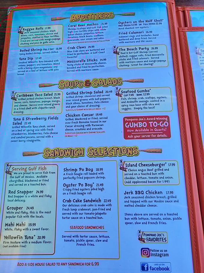 The menu reads like a love letter to Gulf seafood, with Caribbean influences that make choosing just one dish the hardest part of your vacation.