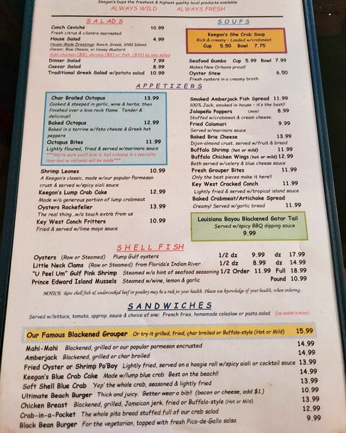 A menu that reads like poetry to seafood lovers. Notice the octopus options? That's confidence in a kitchen.