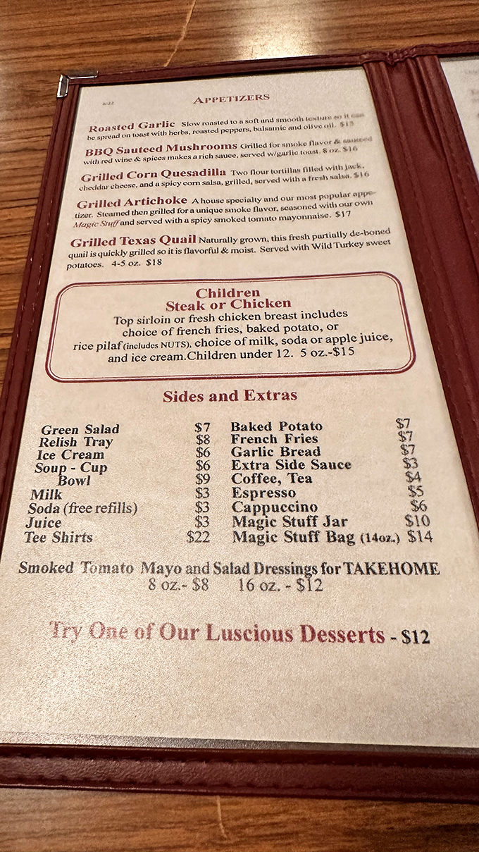 A menu that reads like poetry to carnivores. That "Magic Stuff" isn't just clever marketing&mdash;it's culinary alchemy in seasoning form.