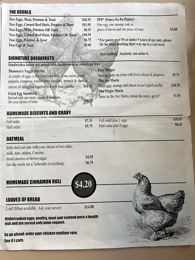 The menu reads like a love letter to comfort food, featuring everything from signature breakfasts to homemade treats.