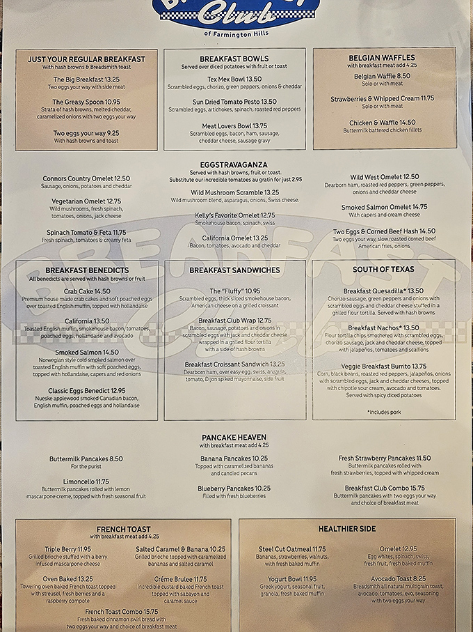 A menu that reads like breakfast poetry. Decisions this difficult should come with a therapist on standby.