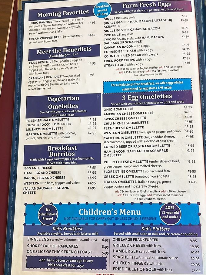 This menu isn't just reading material &ndash; it's a roadmap to happiness with a special detour through Crab Cake Benedict territory.