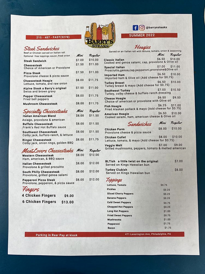 A menu that reads like poetry to sandwich lovers. The hardest decision you'll make today is choosing between the American hoagie and that Alpine steak.