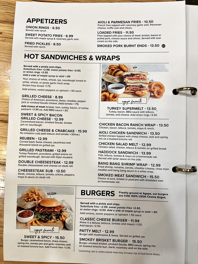 This menu isn't just a list&mdash;it's a roadmap to happiness. The Smoked Meat Sandwich section alone could solve most of life's problems.