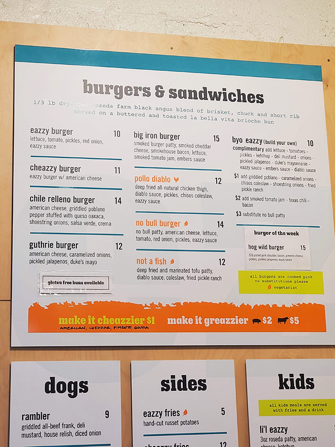 The menu board reads like a love letter to burger aficionados&mdash;each option more tempting than the last.