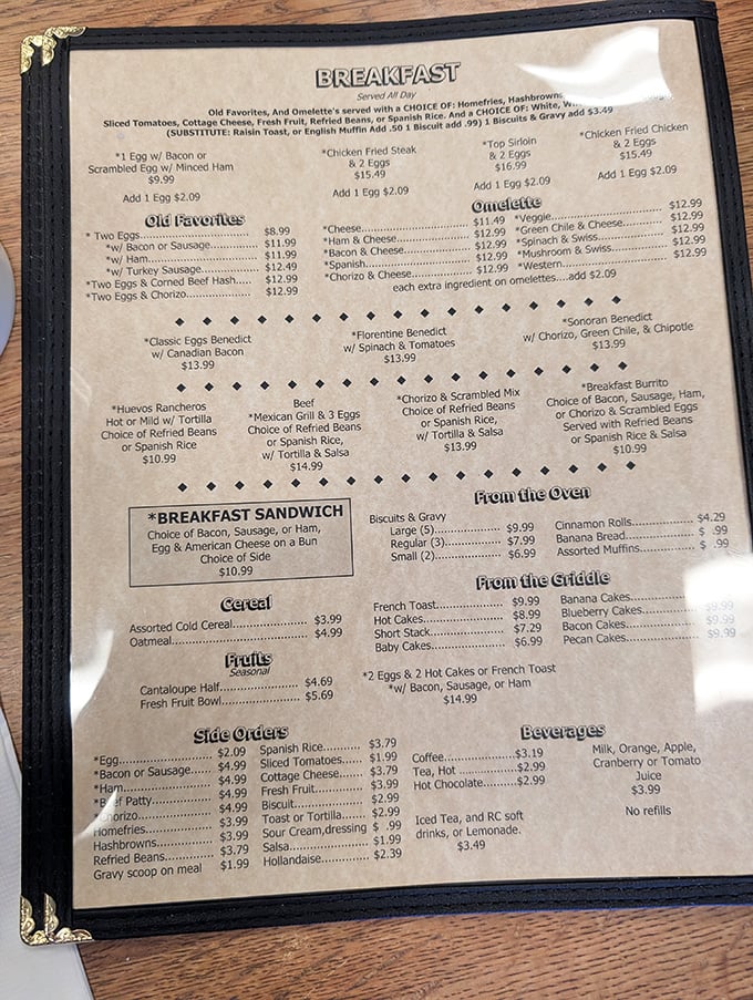 A menu that reads like a love letter to classic American breakfast done absolutely right.