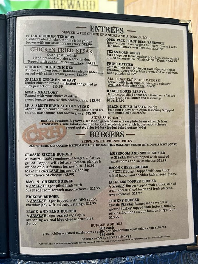 This menu isn't just a list of options&mdash;it's a love letter to Texas comfort food, with chicken fried steak taking center stage.