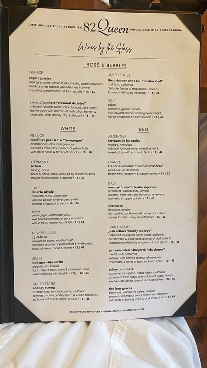 A wine list that reads like a love letter to oenophiles. From crisp ros&eacute;s to velvety reds, each description makes you thirstier. 