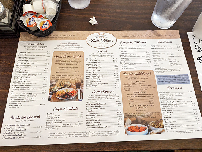 This menu isn't just a list of options&mdash;it's a roadmap to happiness. Each item represents generations of Amish cooking wisdom distilled into one glorious meal opportunity.