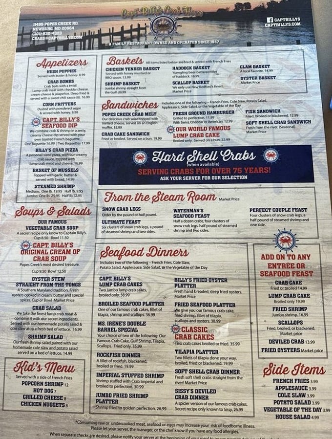 A menu that reads like seafood poetry &ndash; from hush puppies to hard shell crabs, the promise of Chesapeake Bay bounty awaits.