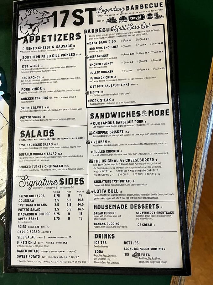 This menu isn't just a list of options&mdash;it's a roadmap to happiness. Each item represents hours of smoke-kissed perfection waiting to grace your plate.