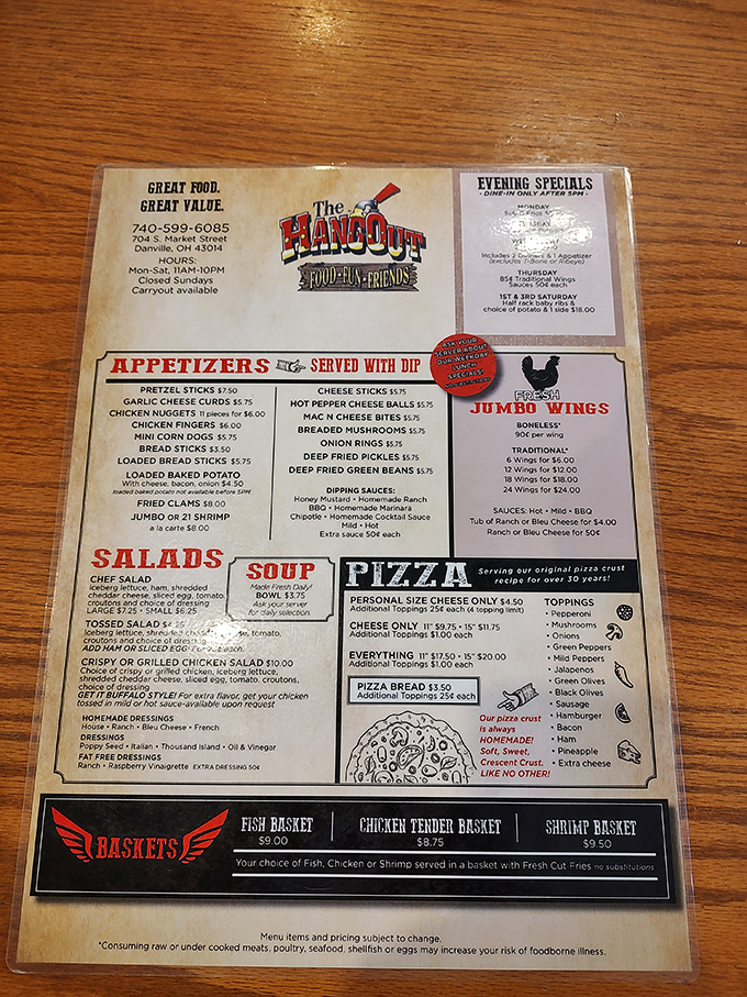 A menu that doesn't need fancy fonts to impress. The Hangout's offerings read like a greatest hits album of American comfort classics.