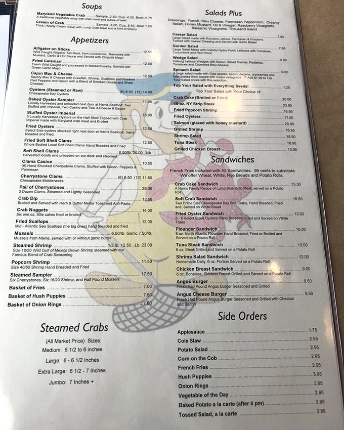 A menu that reads like a love letter to the Chesapeake Bay. From alligator appetizers to jumbo crabs, decisions have never been so deliciously difficult.