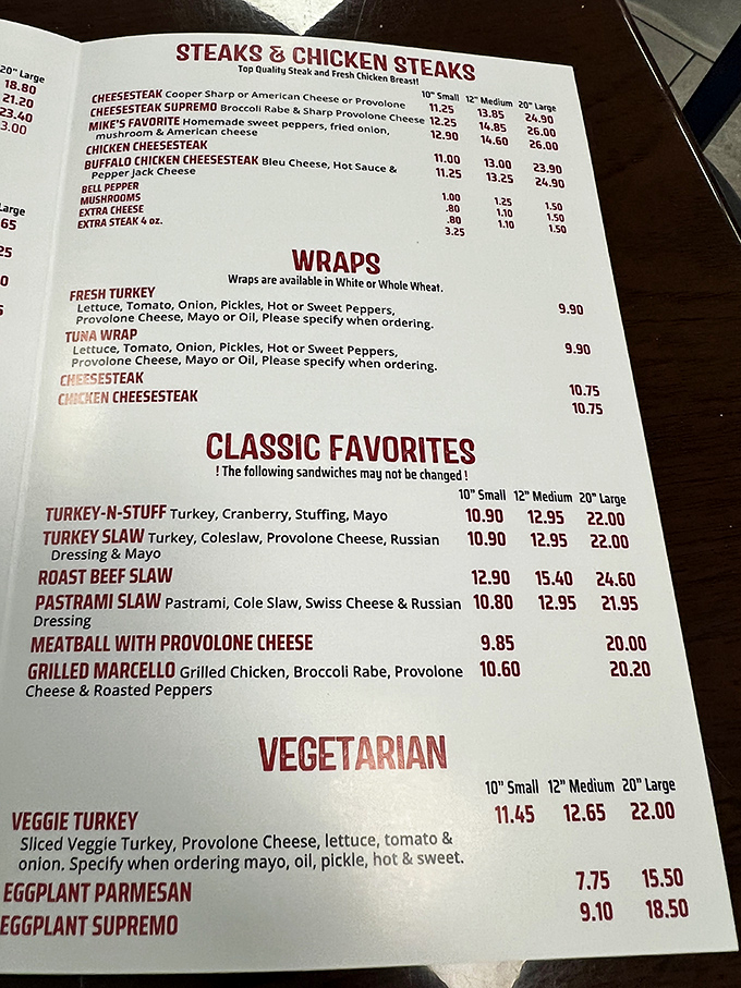 This menu isn't just a list&mdash;it's a roadmap to sandwich nirvana with options that'll make your ordering decision delightfully difficult.