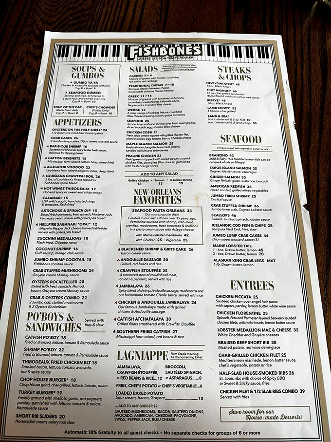 This menu reads like a love letter to New Orleans cuisine. So many options, so little stomach space!